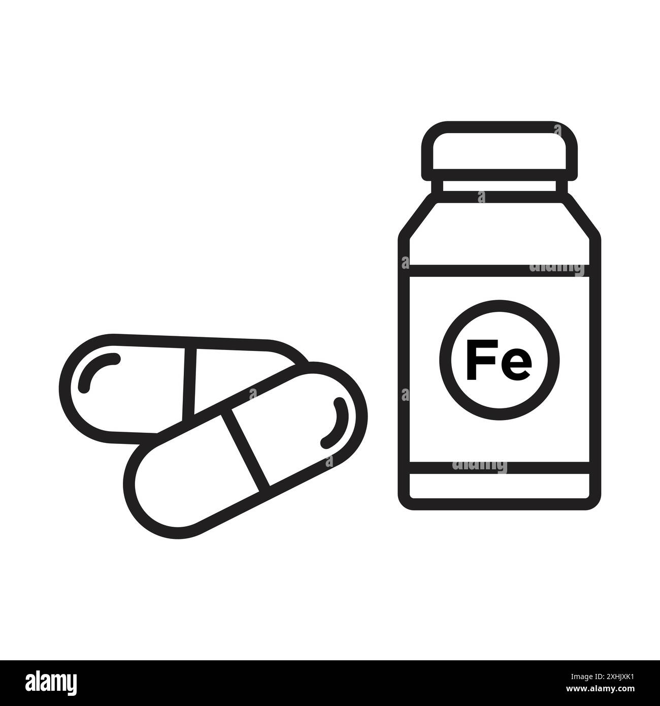 Iron capsule icon Black line art vector in black and white outline set ...