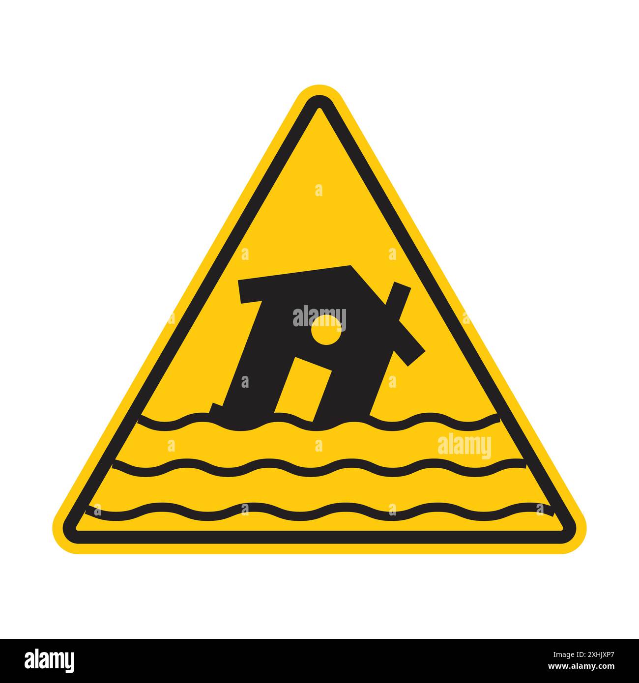 Flood disaster sign Black line art vector in black and white outline ...