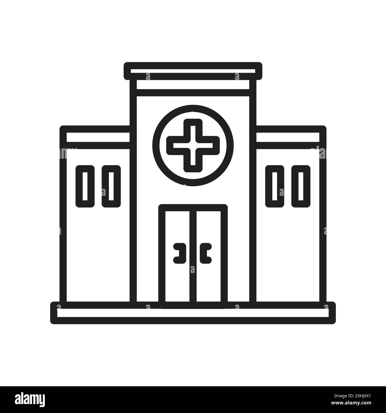 Hospital building icon Black line art vector in black and white outline ...