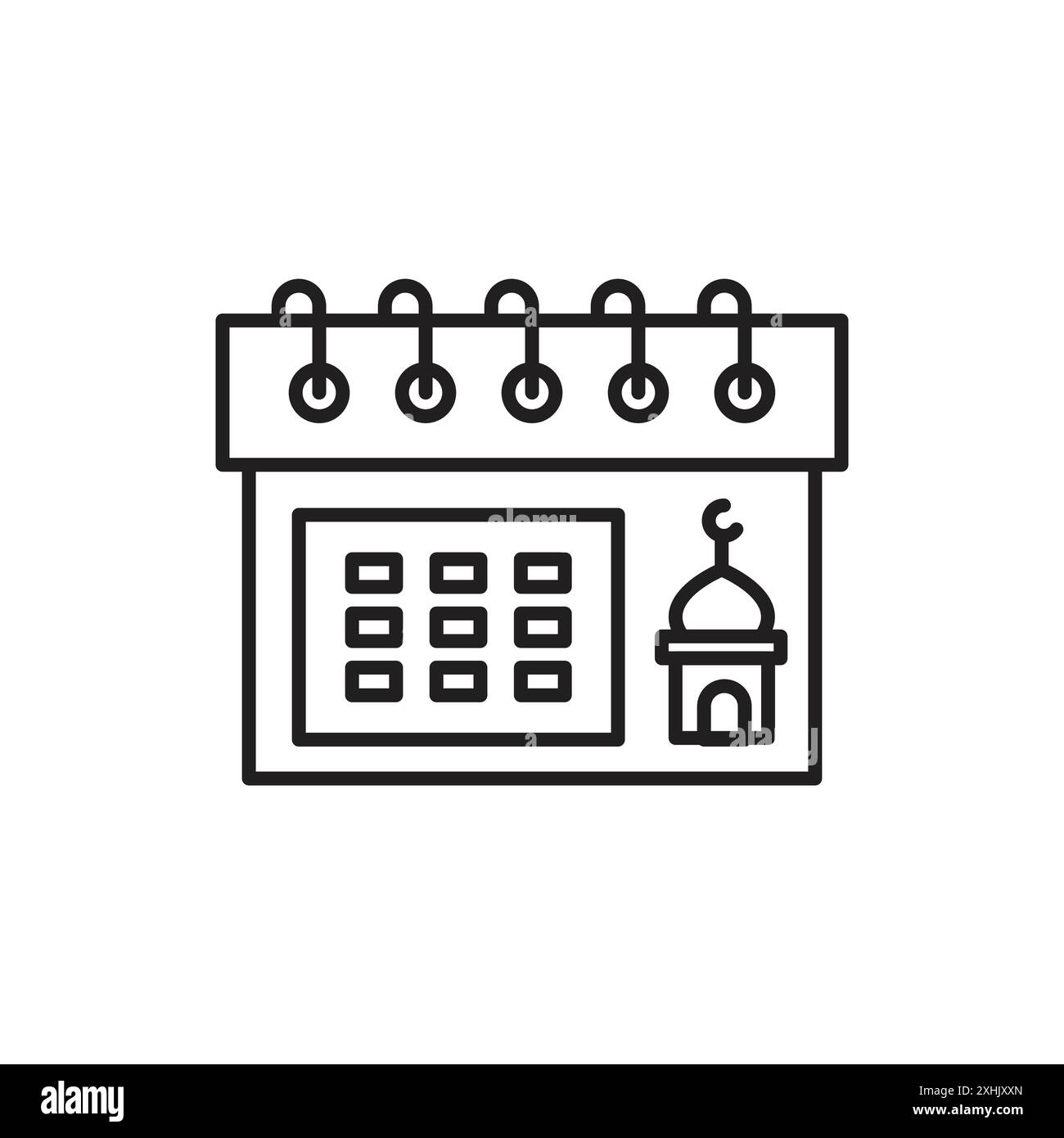 Islamic calendar icon Black line art vector in black and white outline ...