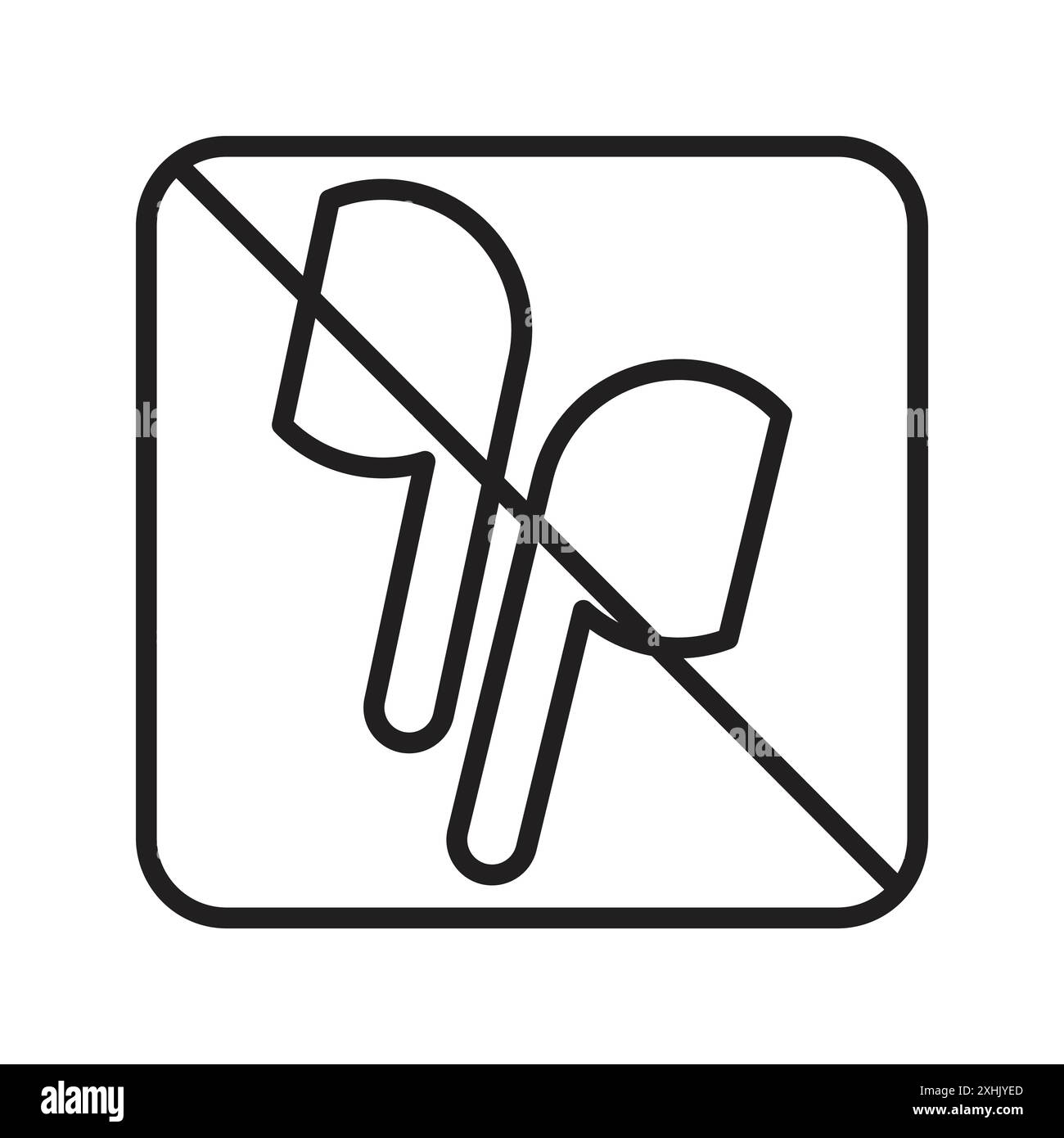 No earbuds allowed sign Black line art vector in black and white outline set collection sign ...