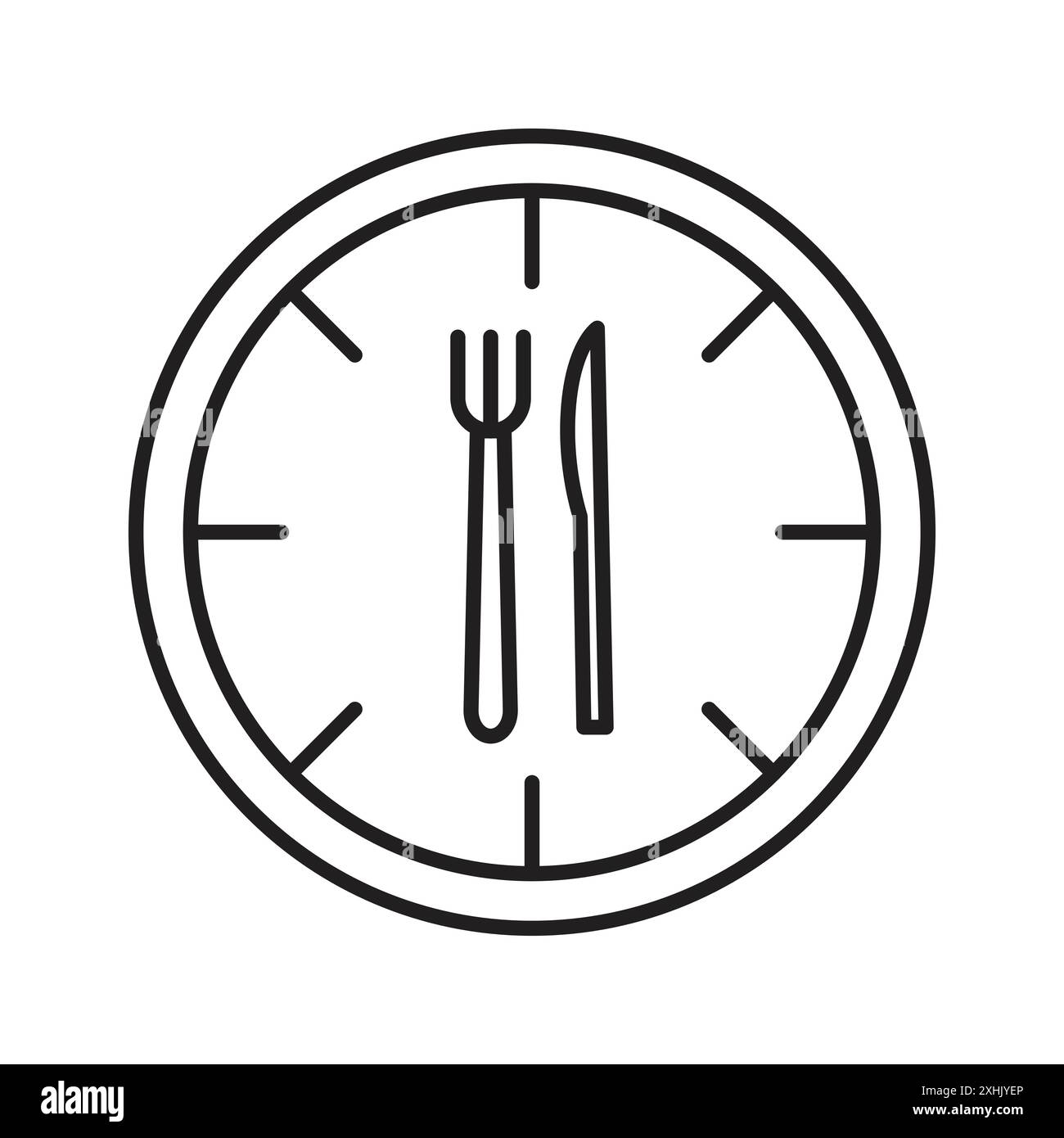 Lunch time icon Black line art vector in black and white outline set ...