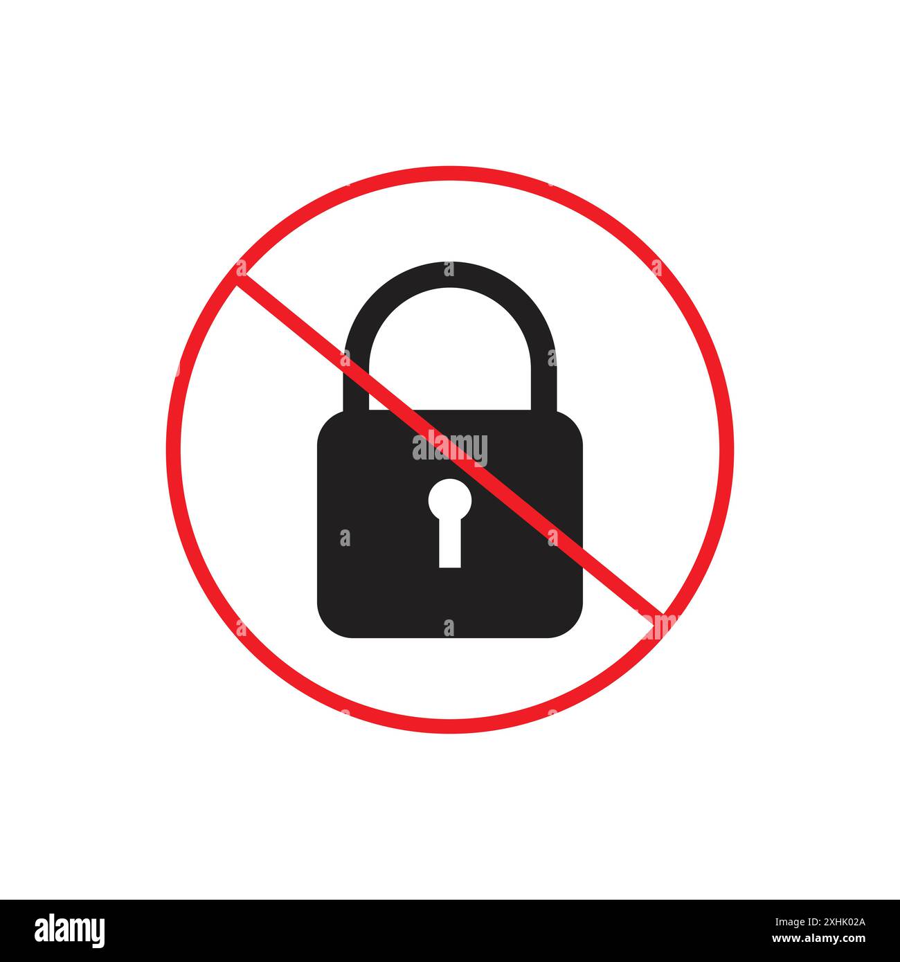 No lock sign Black line art vector in black and white outline set ...