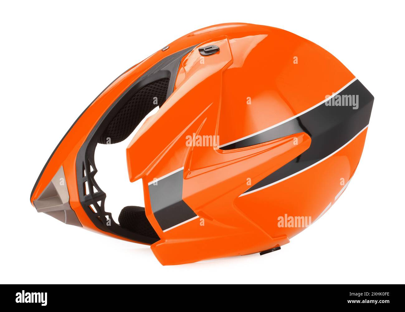 Modern orange motorcycle helmet isolated on white Stock Photo - Alamy