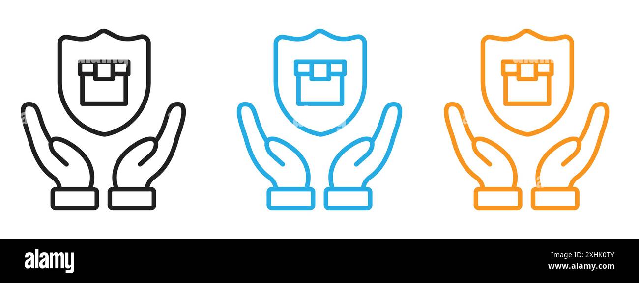 Safe delivery icon Black line art vector in black and white outline set ...