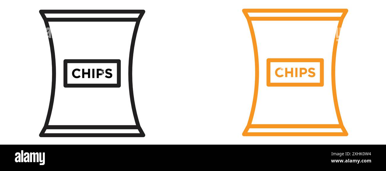 Potato chips icon Black line art vector in black and white outline set ...