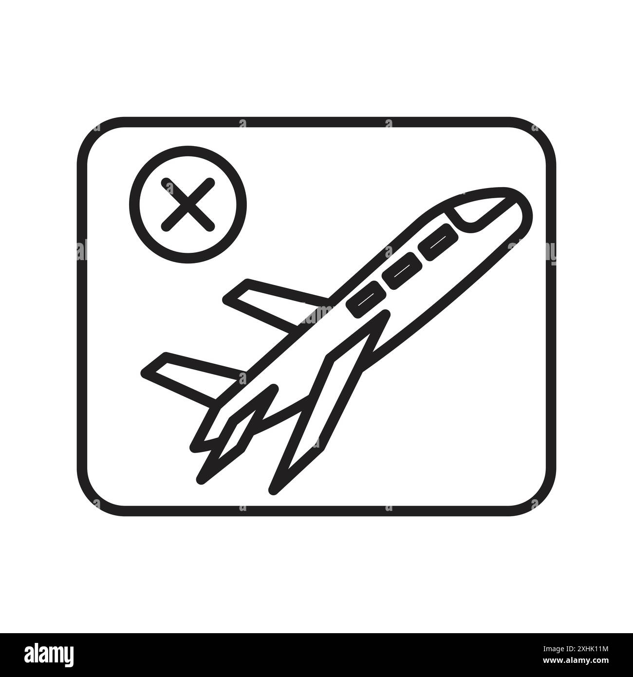 No plane sign Black line art vector in black and white outline set collection sign Stock Vector ...