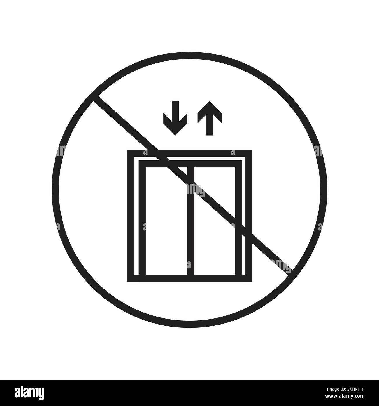 No elevator sign Black line art vector in black and white outline set ...