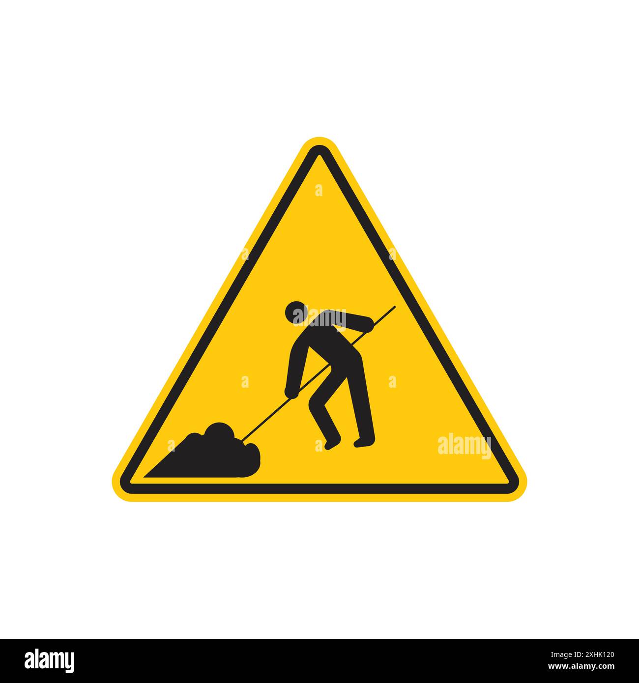 Road construction sign Black line art vector in black and white outline ...