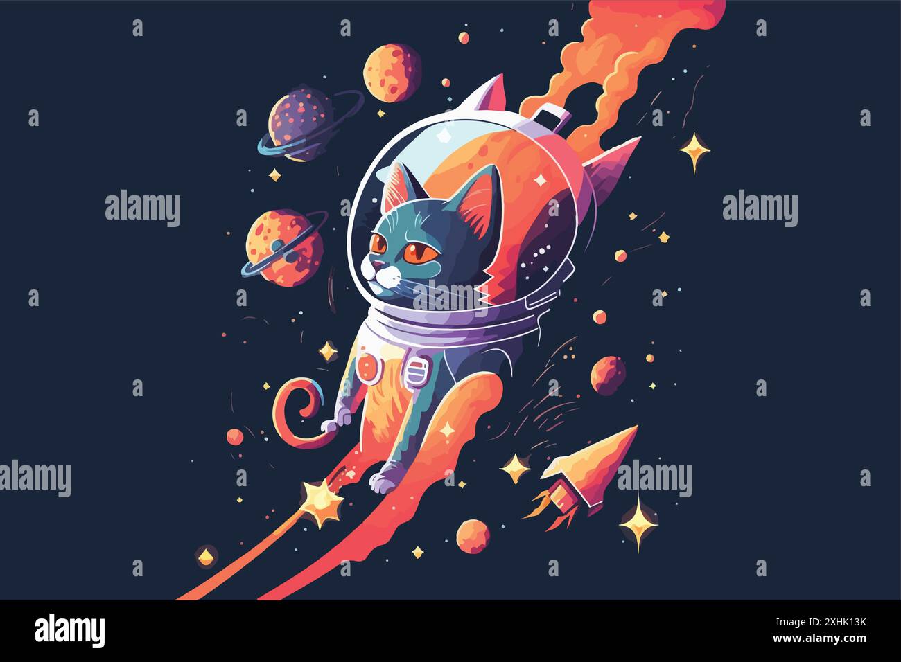 Space Cat Vector Illustration Stock Vector Image And Art Alamy