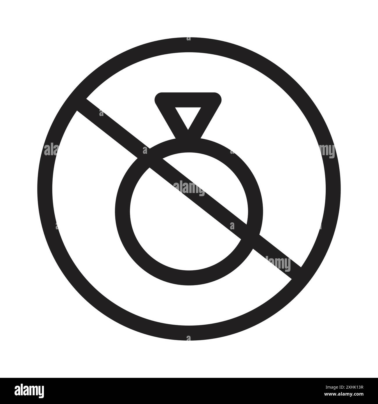 No jewelry sign Black line art vector in black and white outline set ...