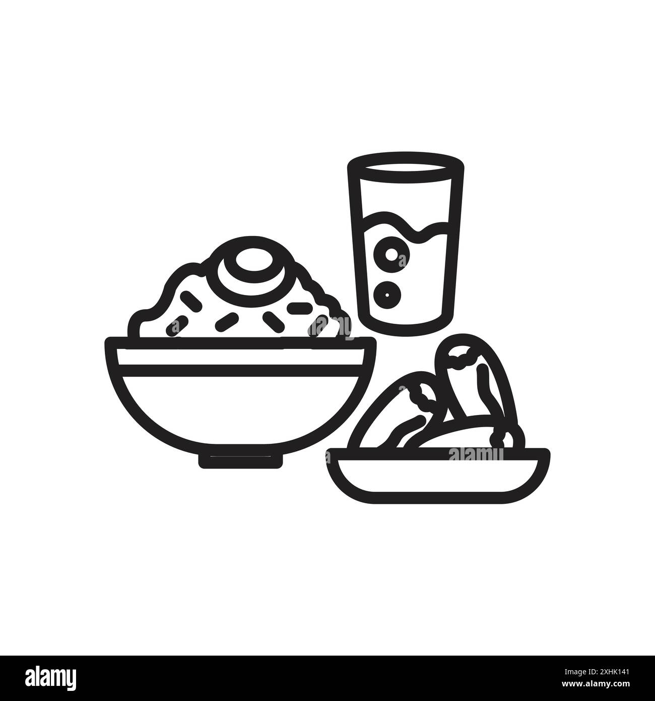 Ramadan breakfast icon Black line art vector in black and white outline set collection sign ...