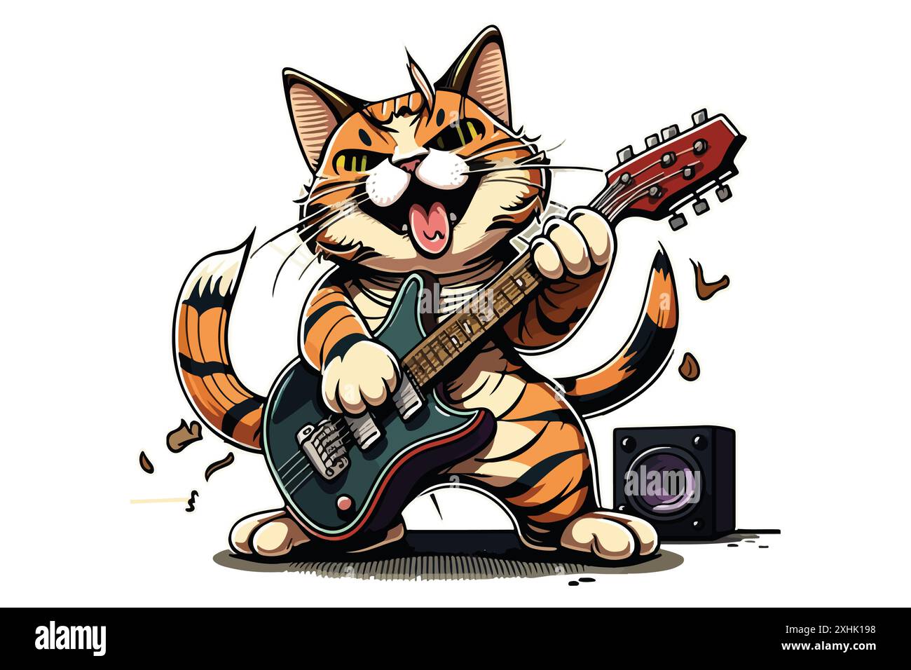 Cartoon Cat Playing Guitar