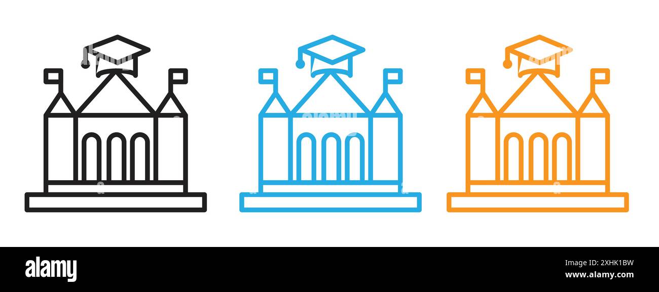 University icon Black line art vector in black and white outline set ...