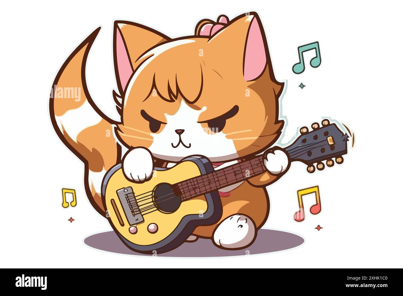 Cat playing guitar vector illustration Stock Vector Image & Art - Alamy