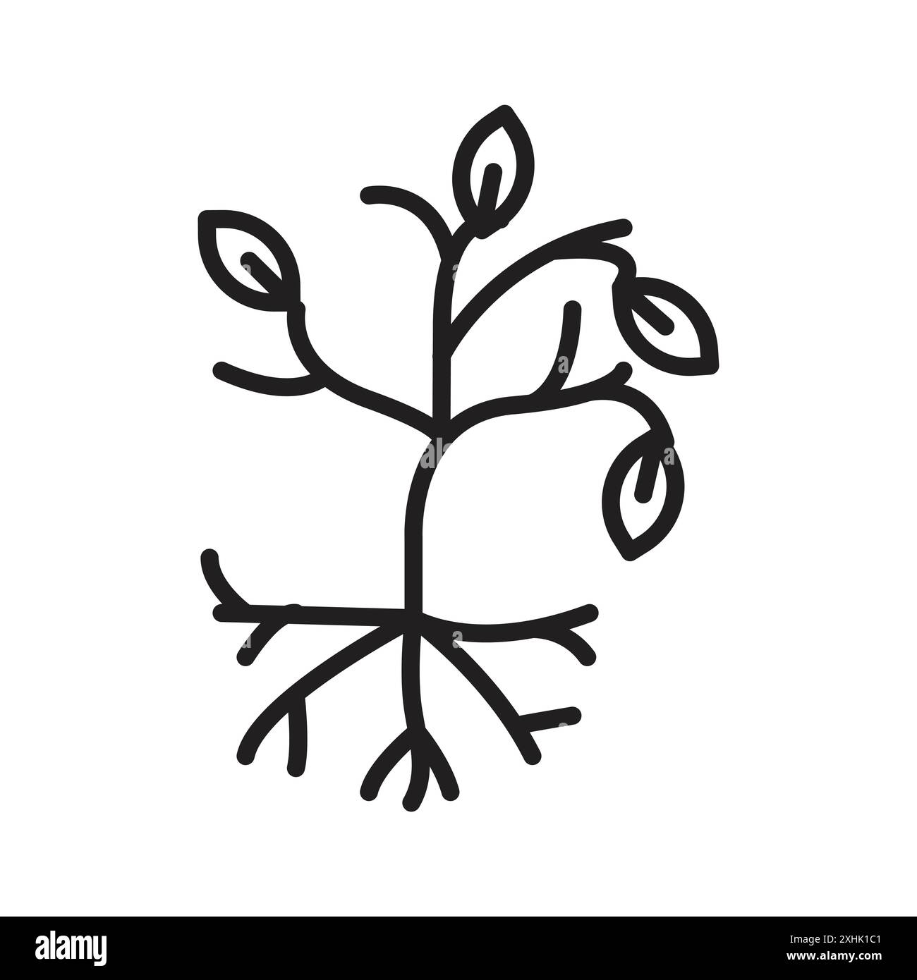Tree with roots and leaves icon Black line art vector in black and ...