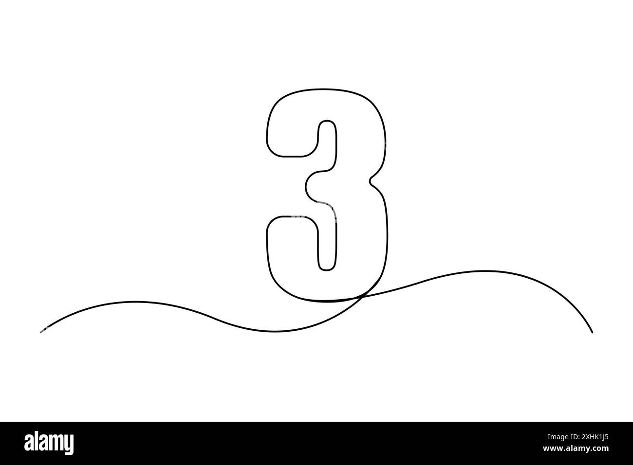 Continuous line three. Minimalist vector number. Simple outline design ...
