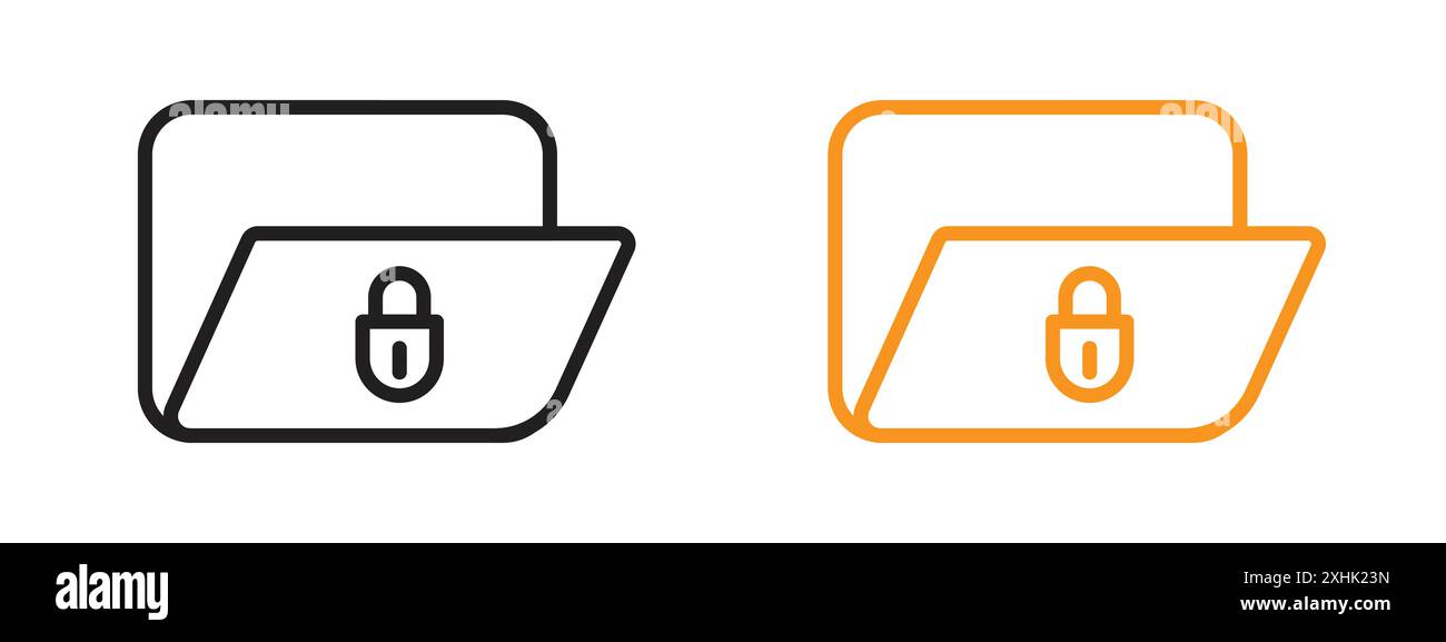 Secret folder icon Black line art vector in black and white outline set ...