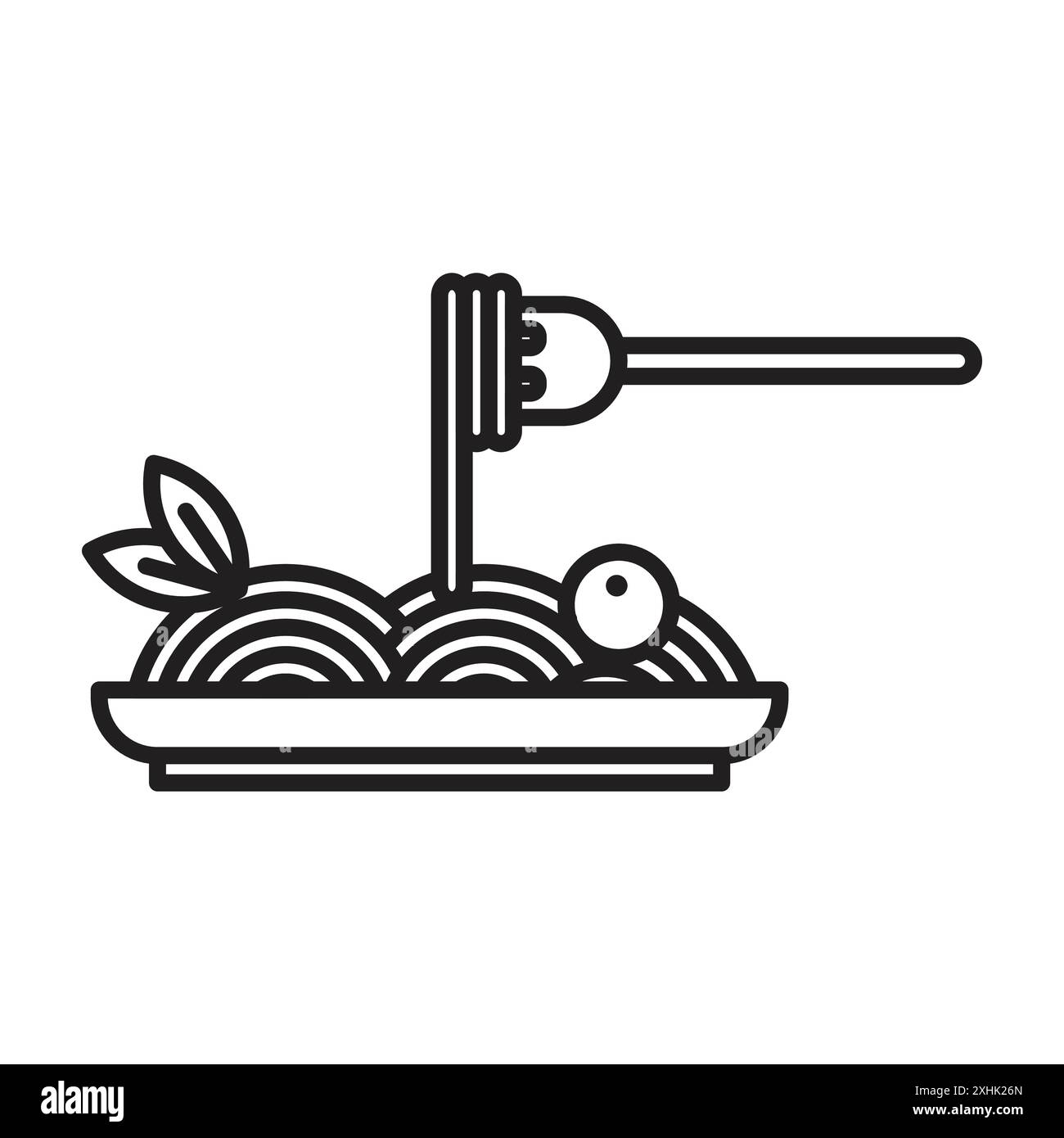 Spaghetti pasta icon Black line art vector in black and white outline ...