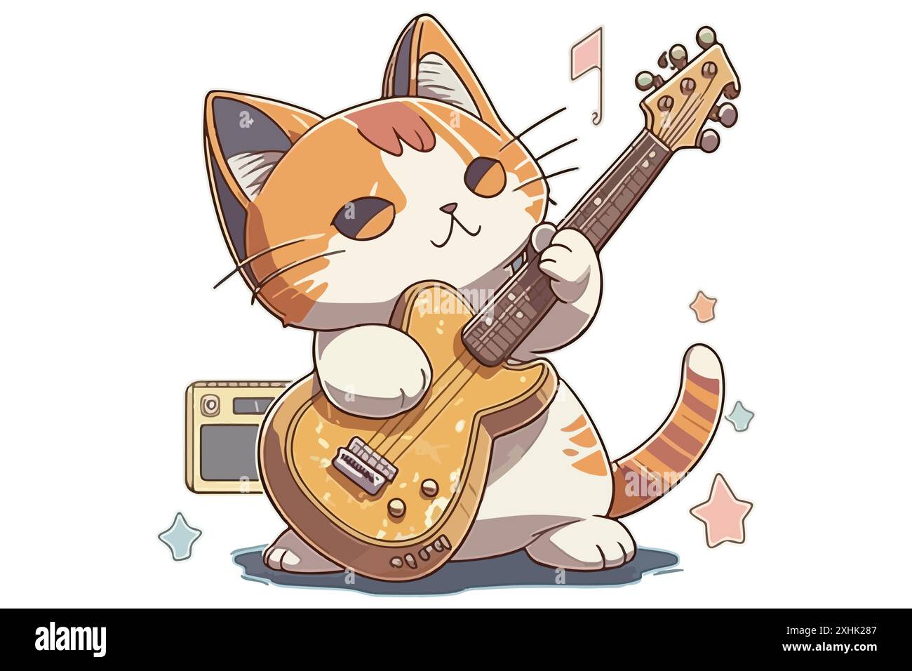 Cat playing guitar vector illustration Stock Vector Image & Art - Alamy