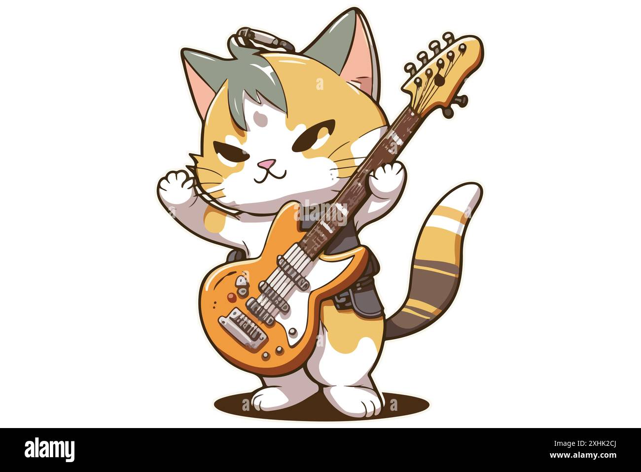 Cat playing guitar vector illustration Stock Vector Image & Art - Alamy