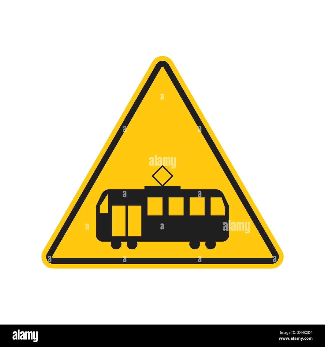 Tramway caution traffic sign Black line art vector in black and white outline set collection ...