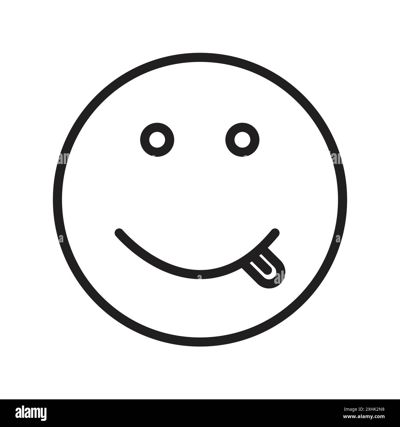 Yummy smile emoji icon Black line art vector in black and white outline ...