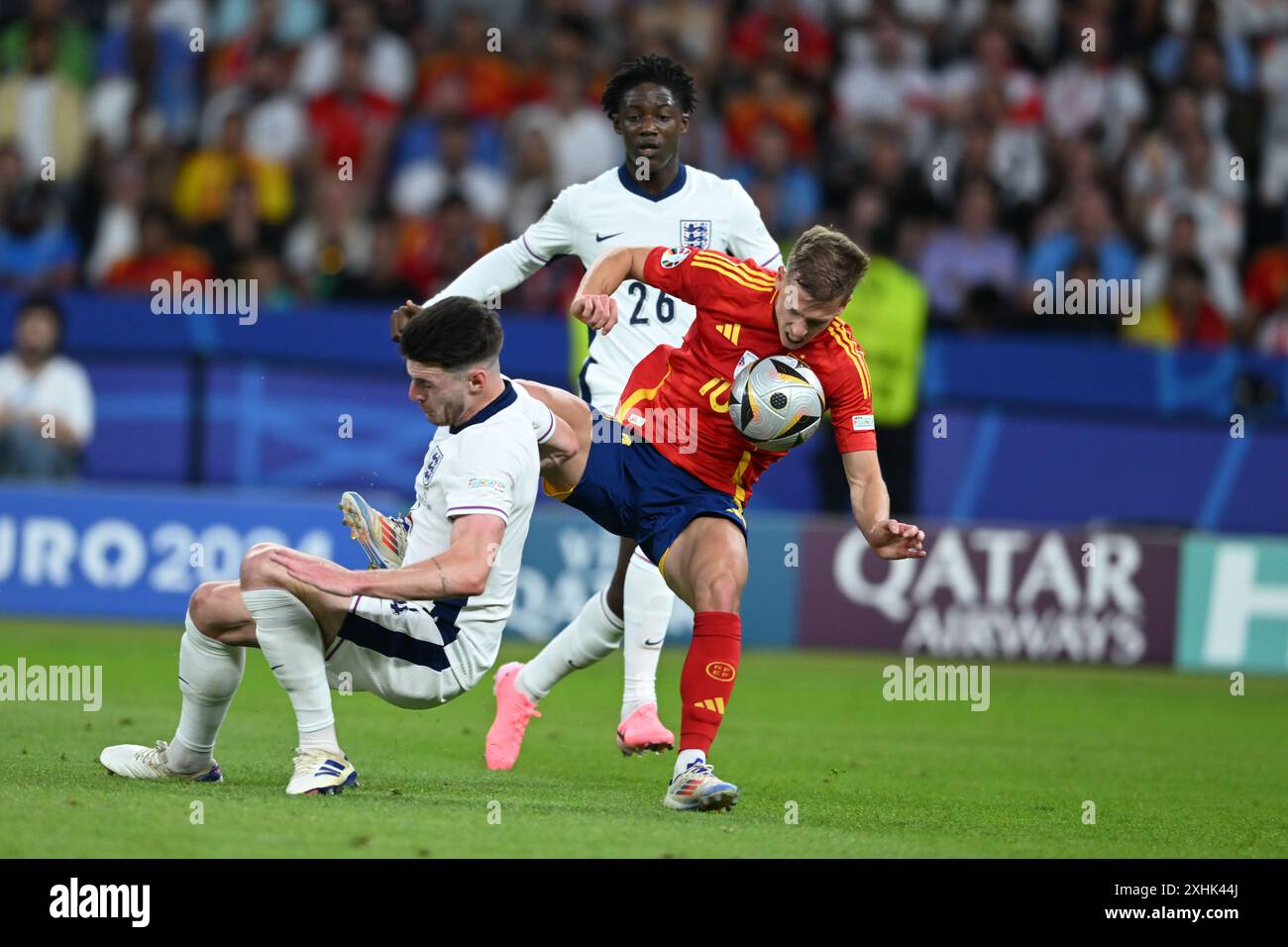 Dani Olmo (Spain)Declan Rice (England)Kobbie Mainoo (England) during ...