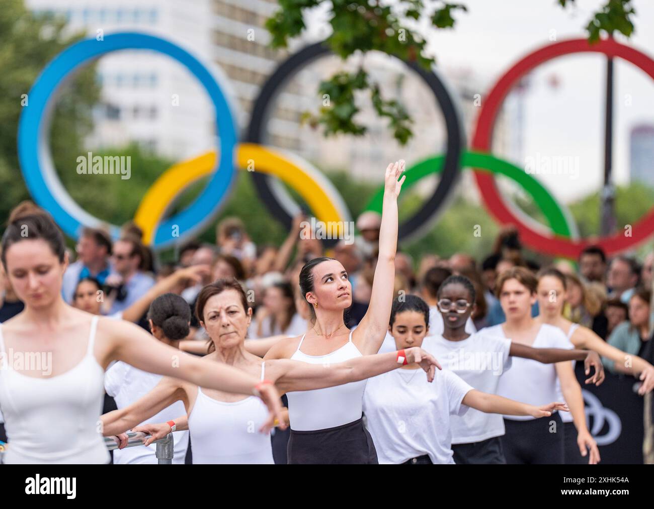 Paris, France. 14th July, 2024. Artists perform during the Olympic ...