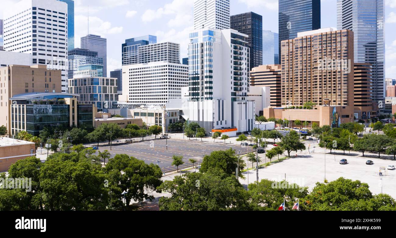Skyscrapers Cityscape Downtown, Houston Texas Skyline Buildings. Drone ...