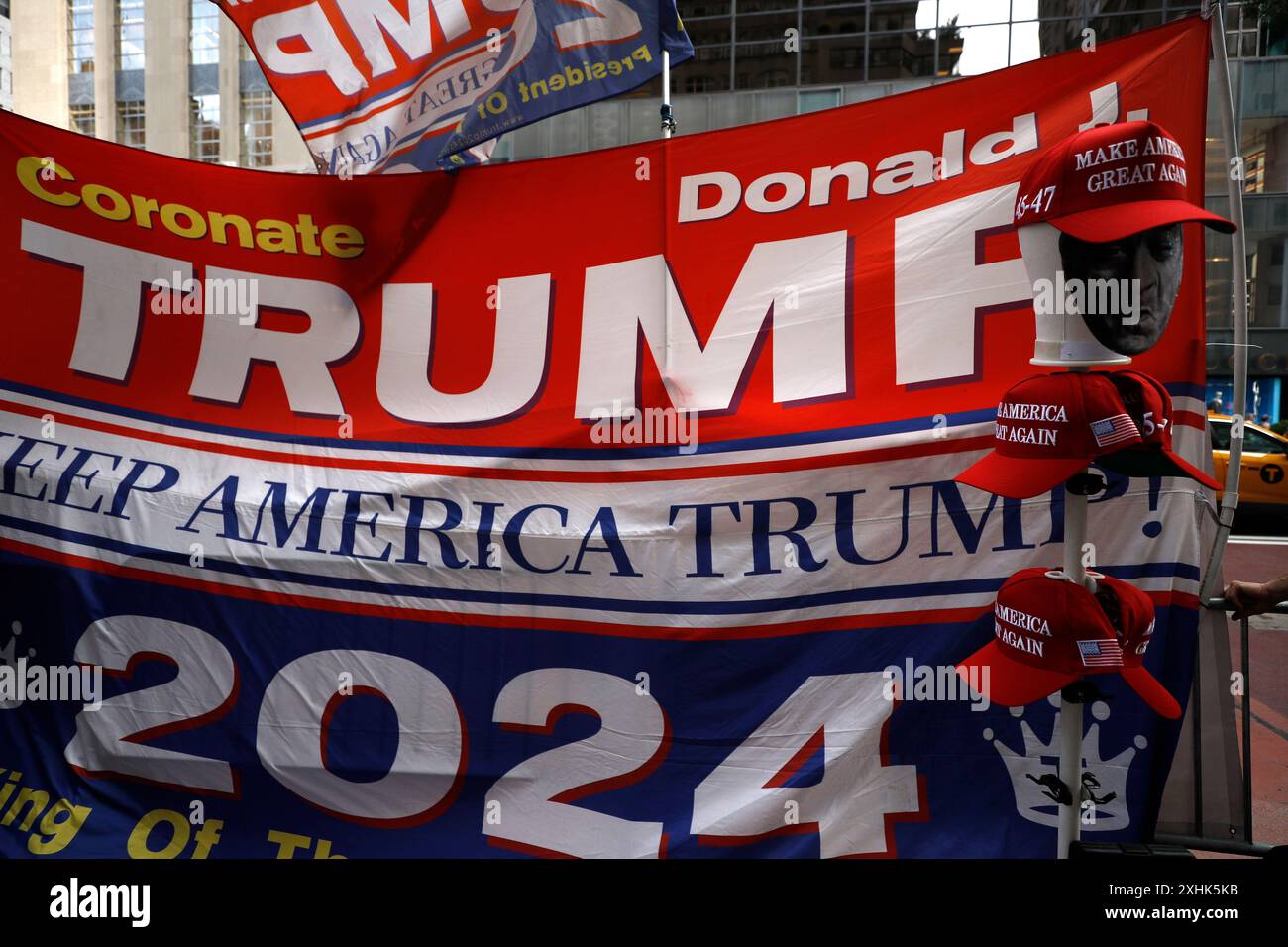 Flags and hats are on display as supporters of former President Donald ...