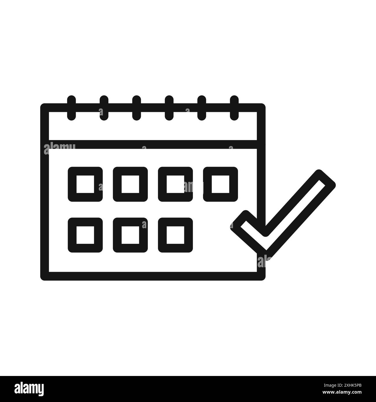 Calendar check icon Black line art vector in black and white outline ...