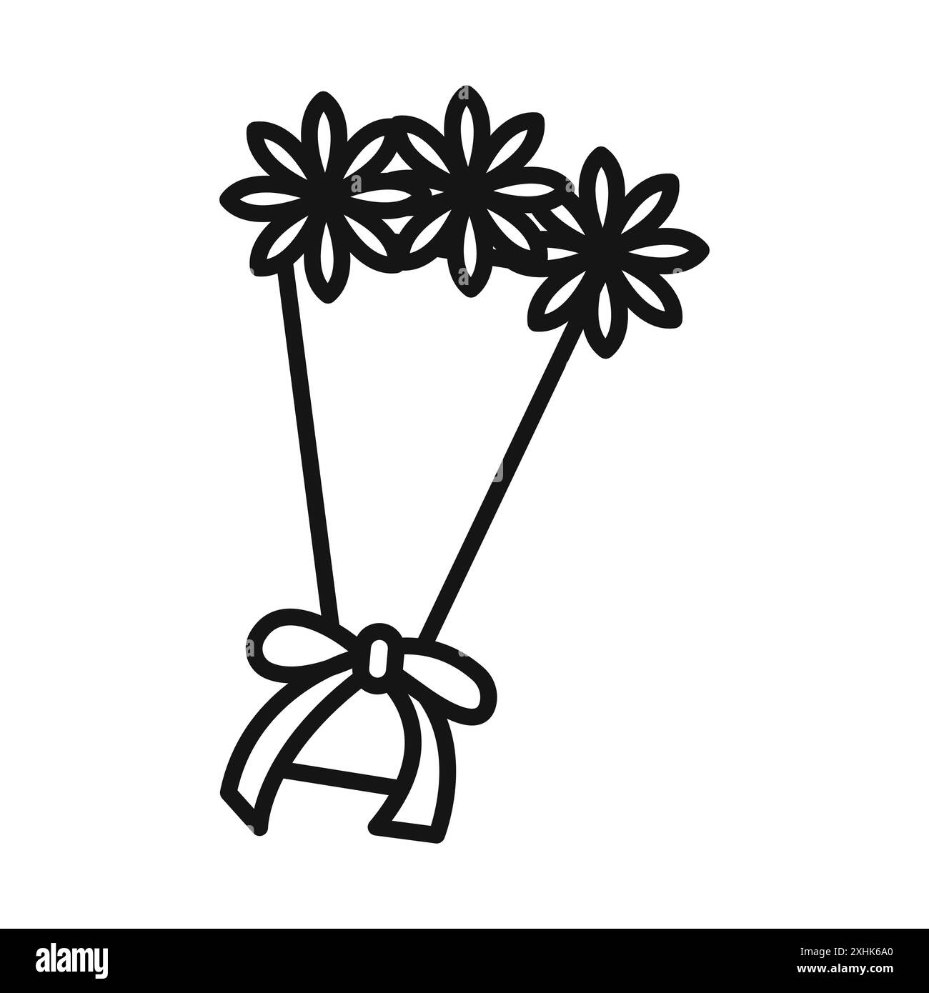 Flower bouquet icon Black line art vector in black and white outline ...