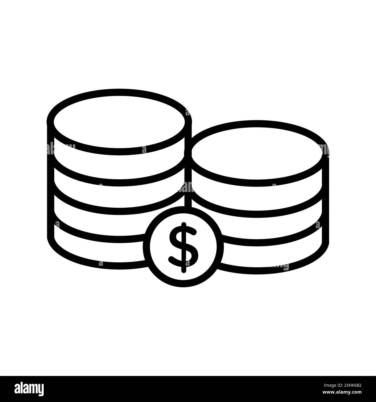 Coins icon Black line art vector in black and white outline set ...
