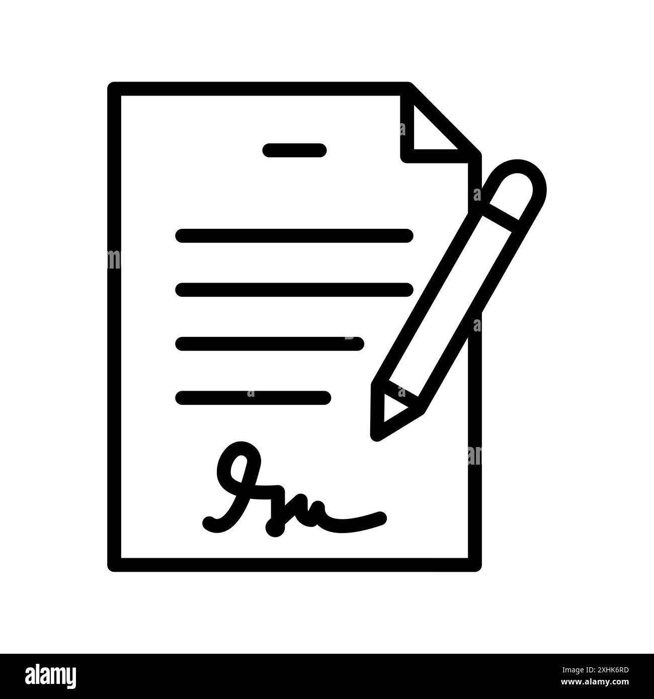 Document signed icon Black line art vector in black and white outline ...