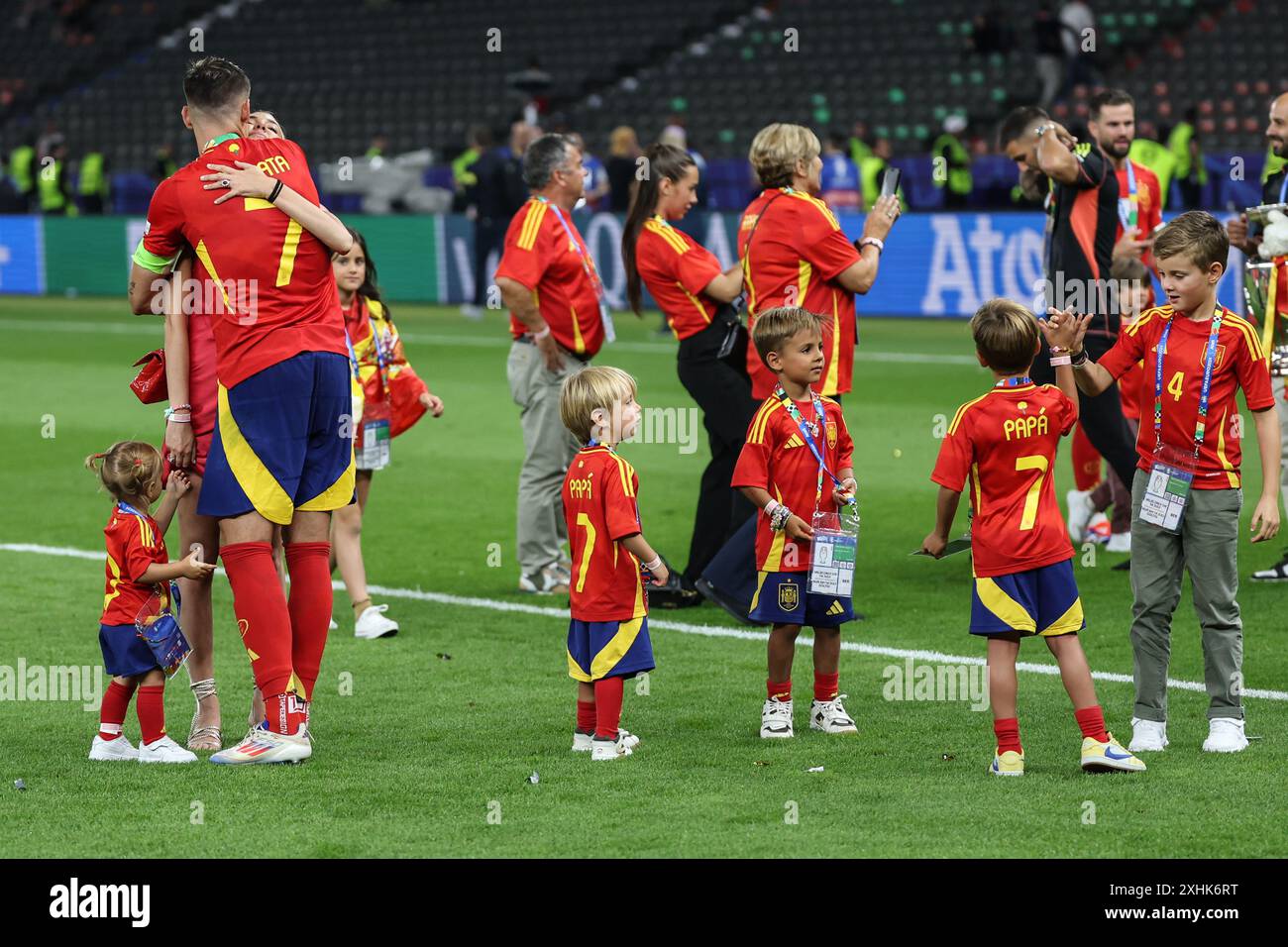 Berlin, Germany. 14th July, 2024. Spain's Alvaro Morata (front L ...