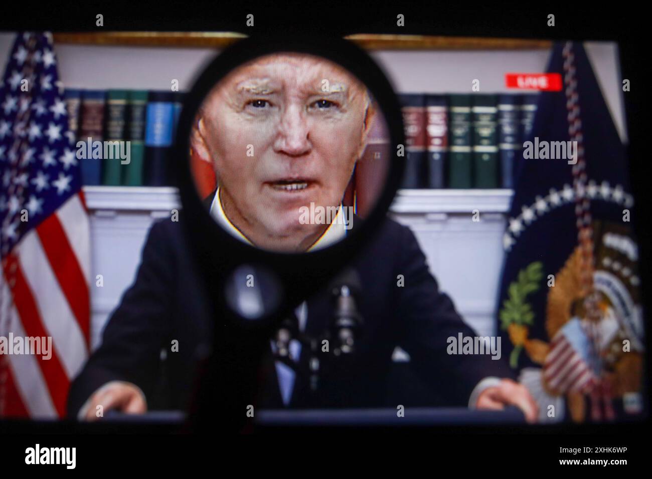 In this photo illustration, a screen shows current US President Joe ...