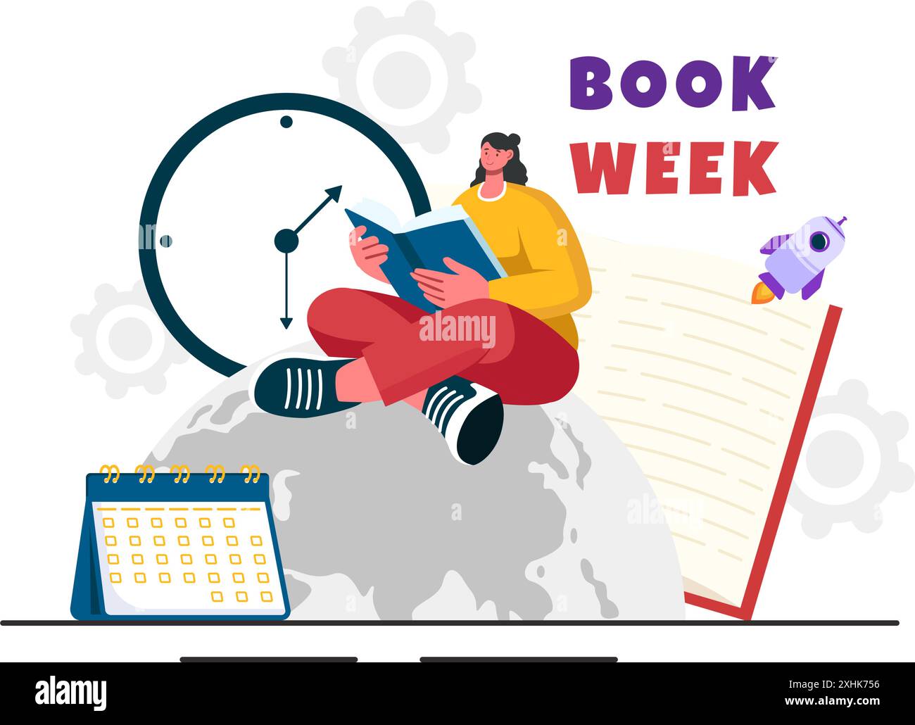 Book Week Events Vector Illustration with People Reading or Students ...