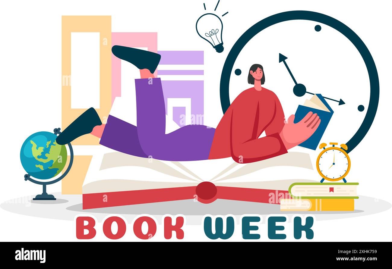 Book Week Events Vector Illustration with People Reading or Students ...