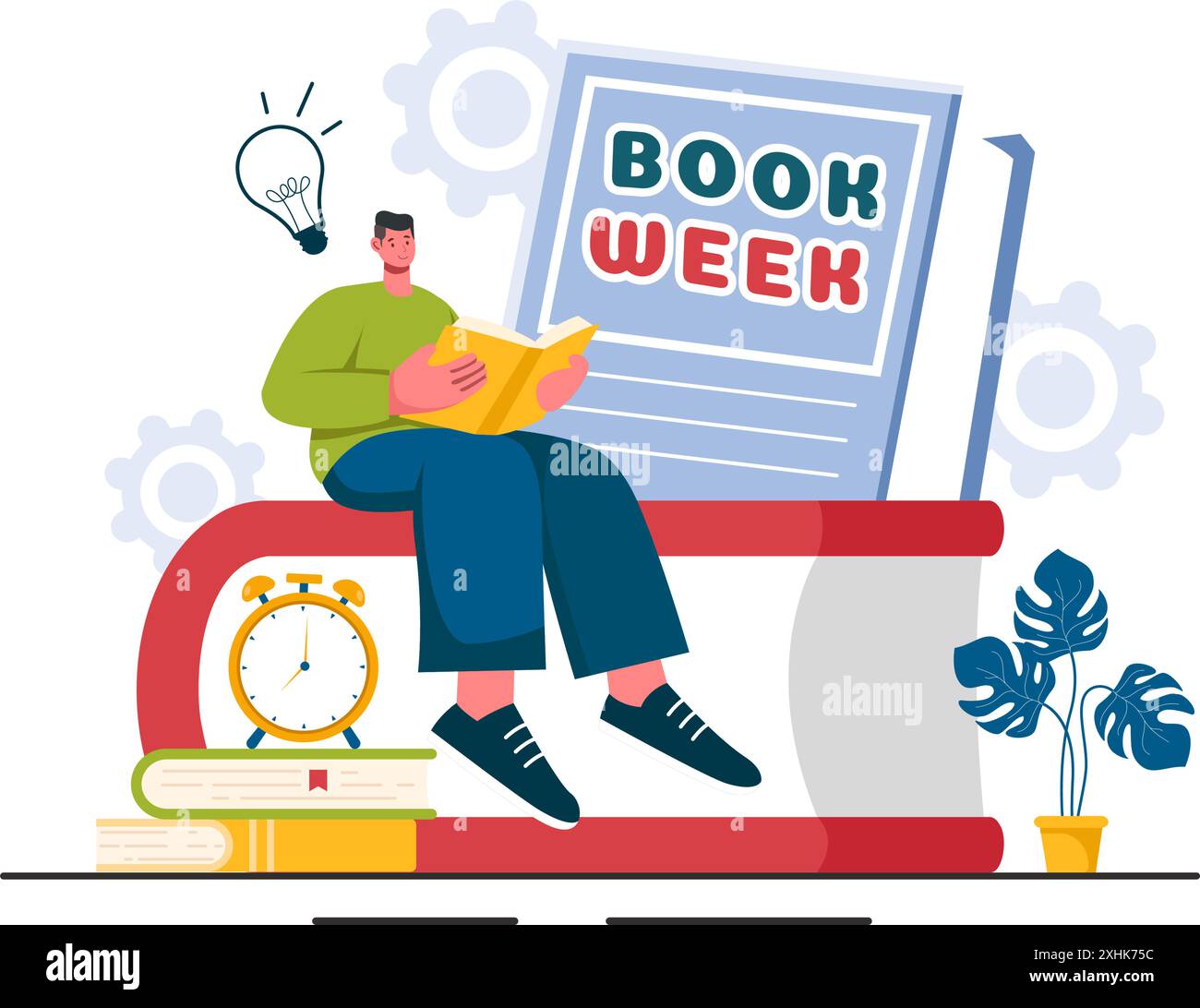 Book Week Events Vector Illustration with People Reading or Students ...