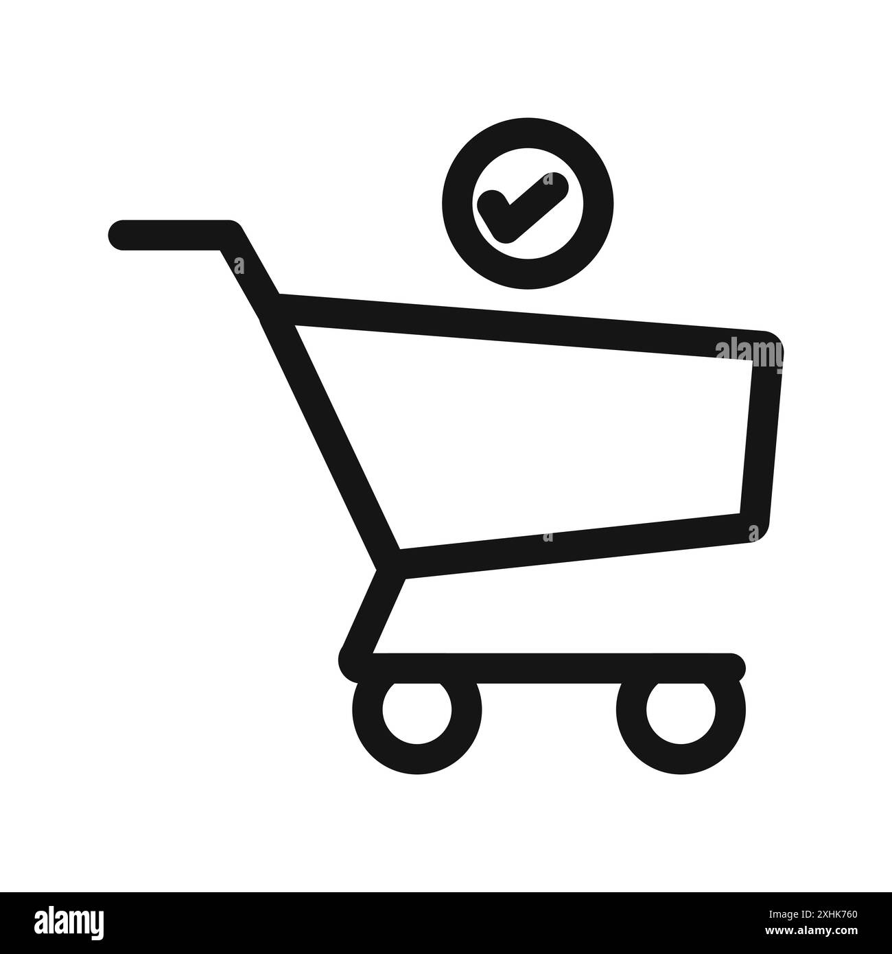 Shopping cart check icon Black line art vector in black and white ...