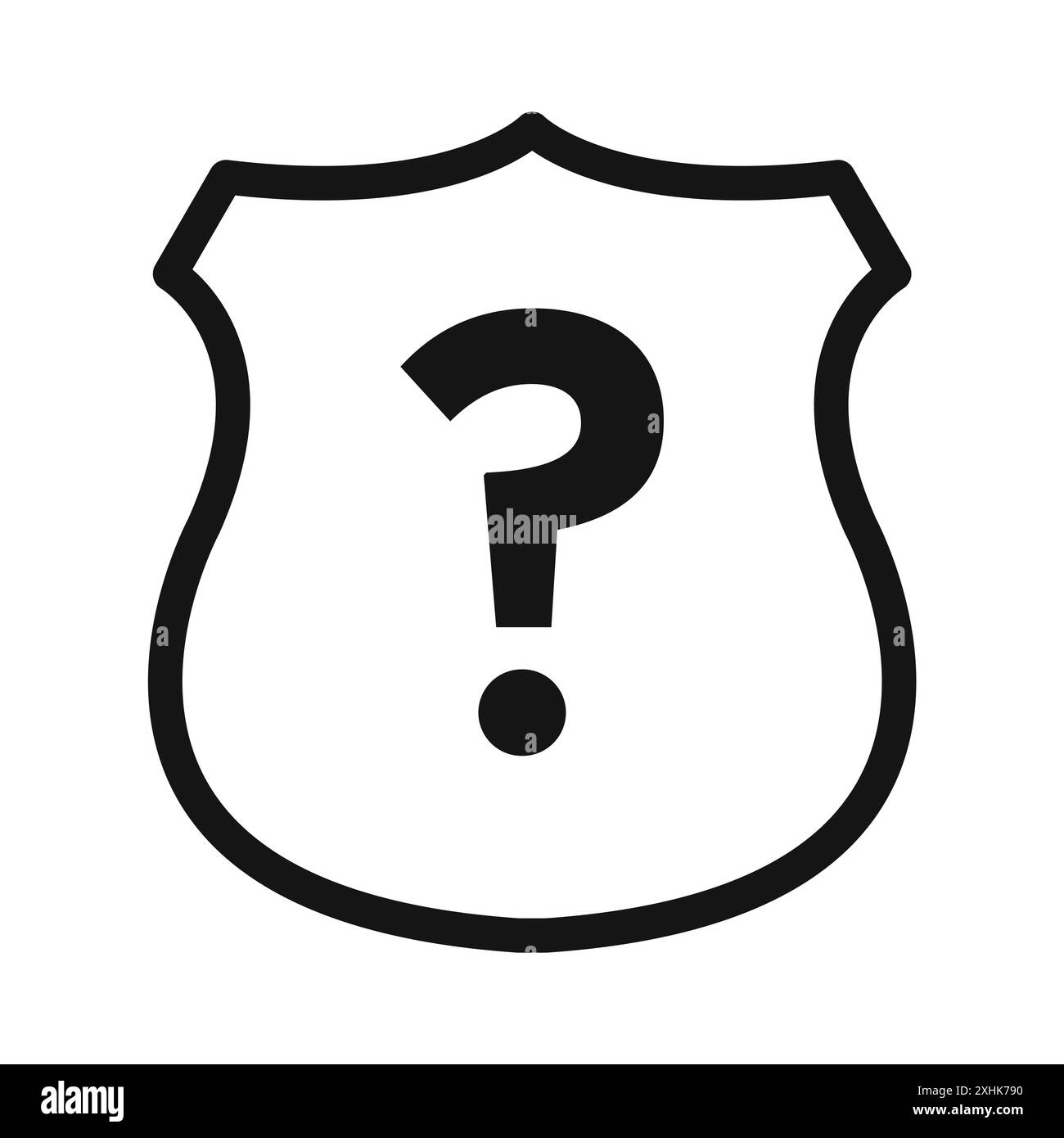 Shield interrogation icon Black line art vector in black and white ...