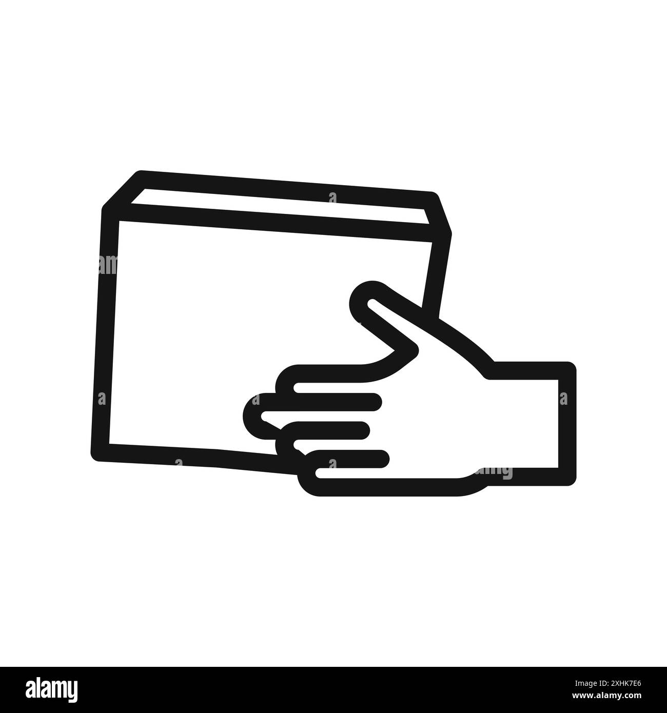Hand holding box icon Black line art vector in black and white outline ...