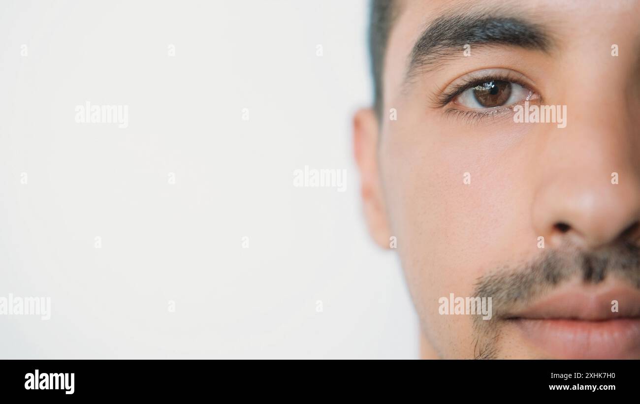 Sight correction. Vision medicine. Ophthalmology clinic. Calm man half ...
