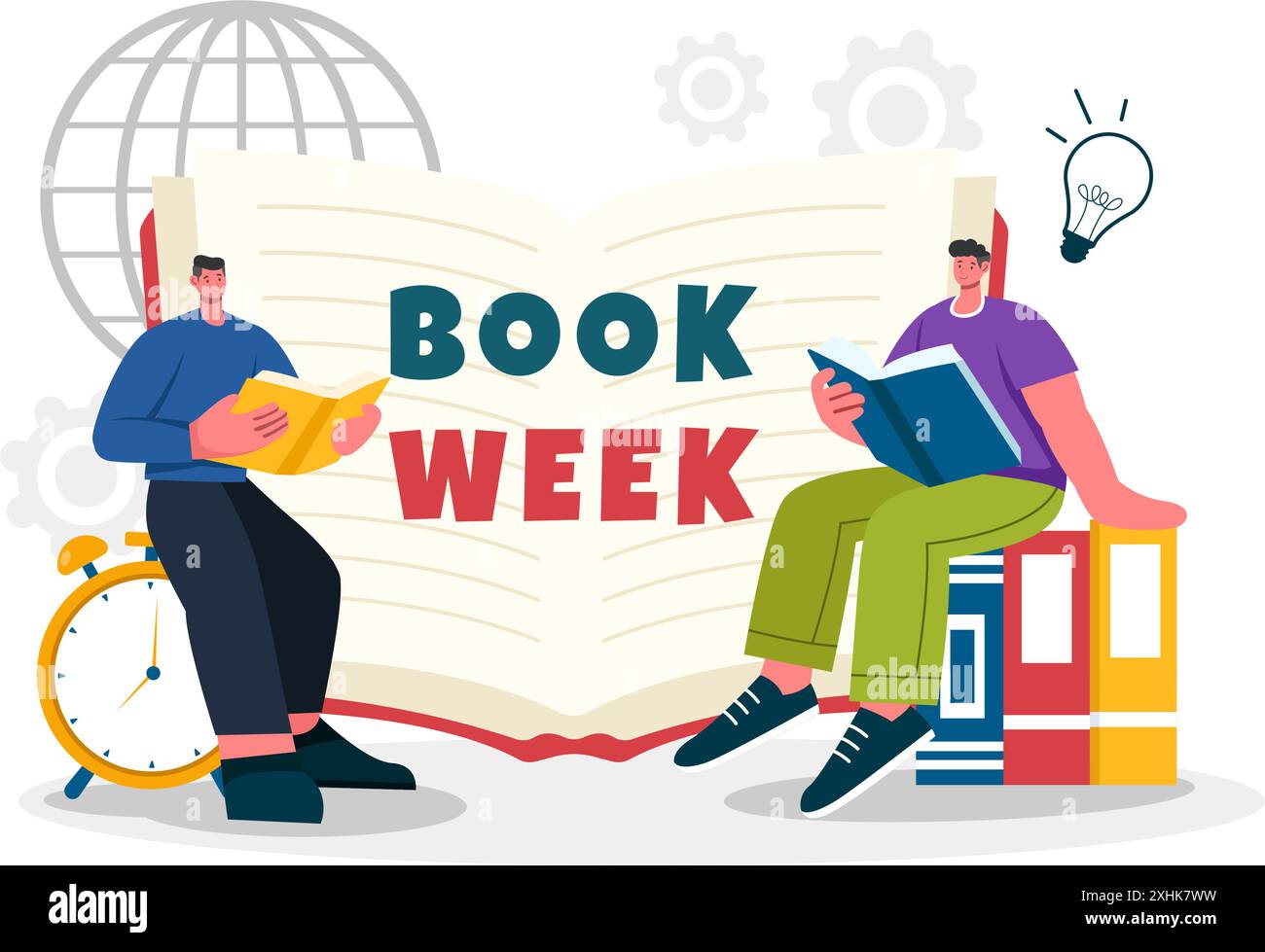 Book Week Events Vector Illustration with People Reading or Students ...