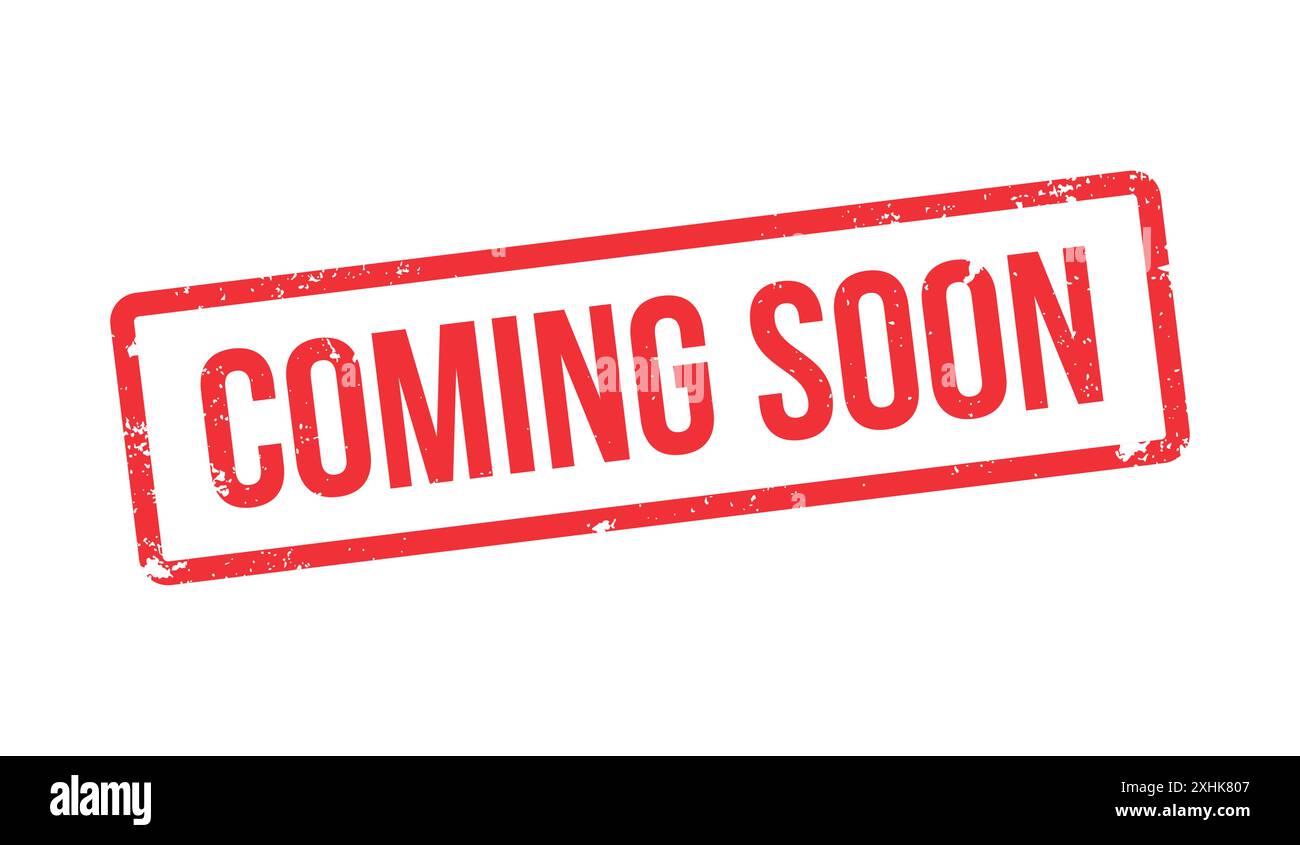 Coming soon square red rubber stamp grunge vintage isolated on white ...