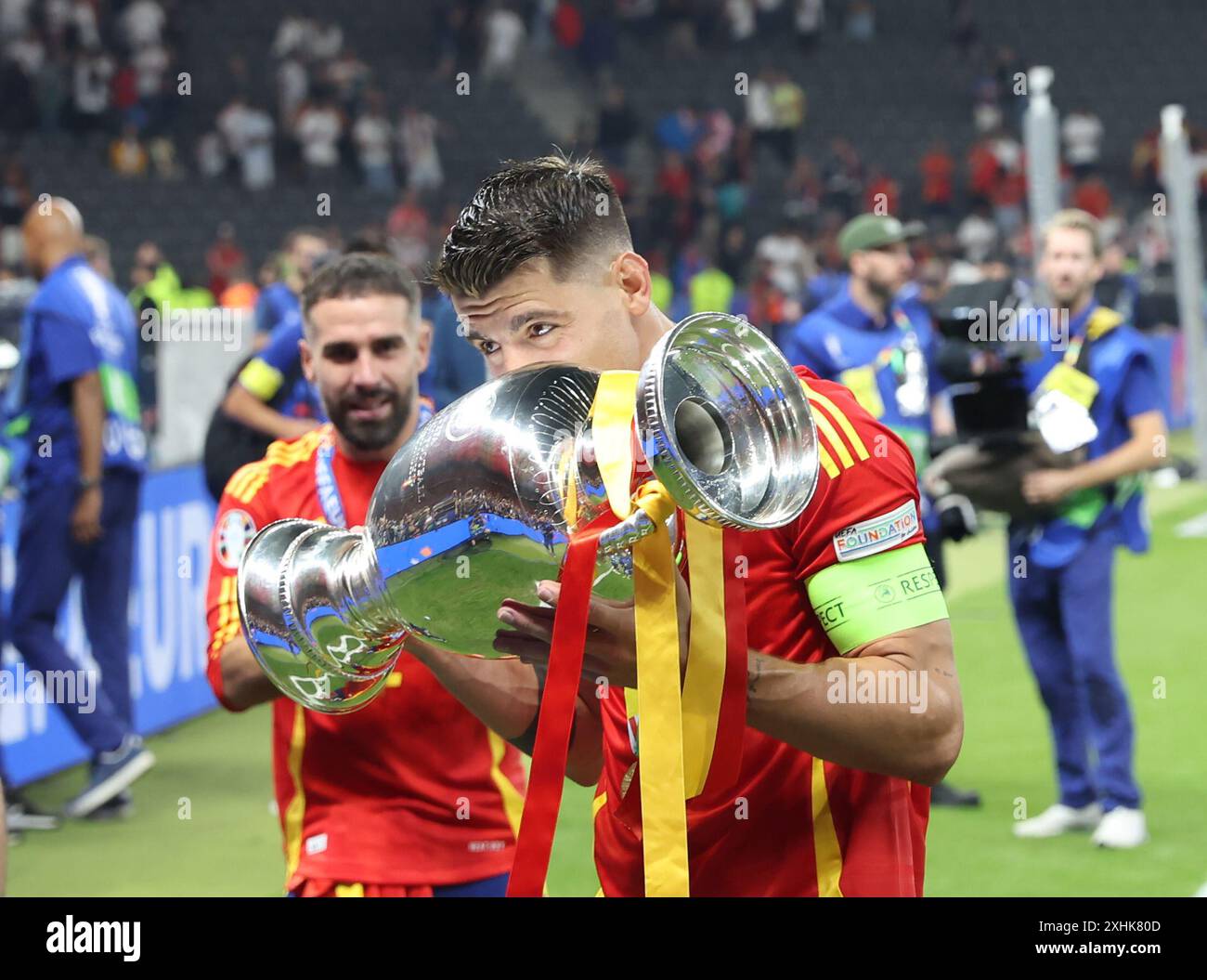 Berlin, Germany. 14th July, 2024. Spain's Alvaro Morata kisses the ...