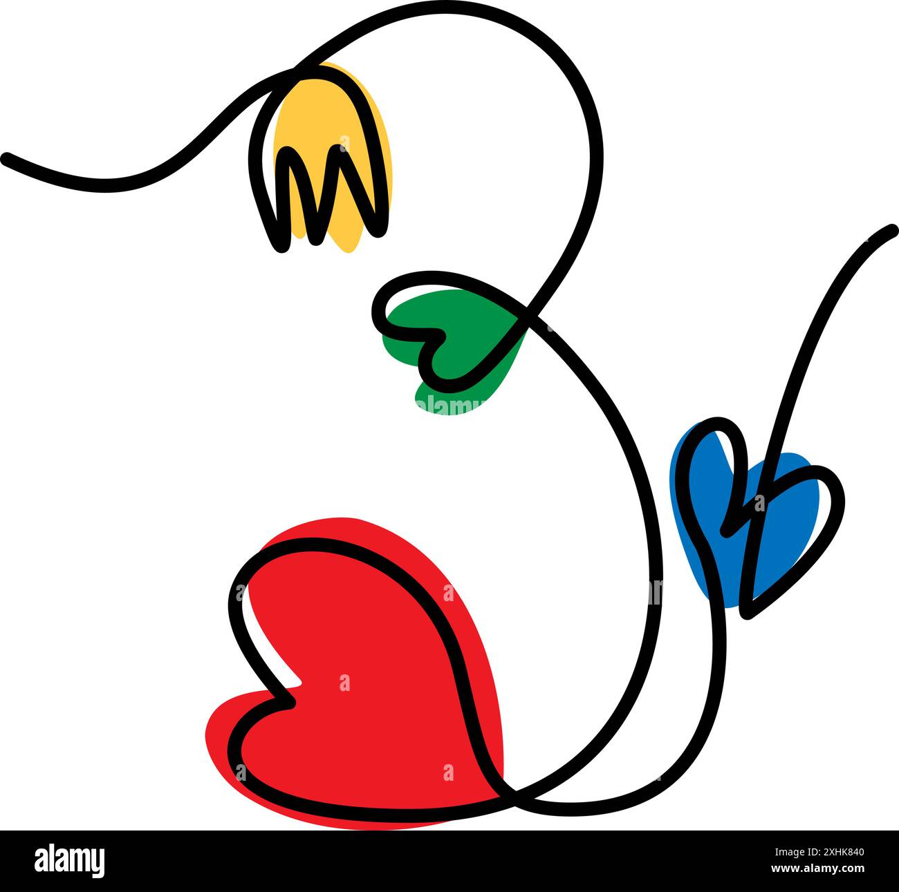 Number 3 with hearts and flowers hand drawn Decorative one continuous ...