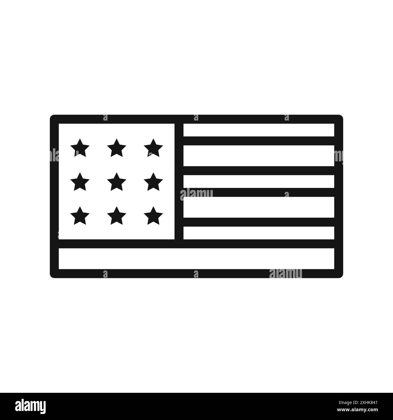 USA flag icon Black line art vector in black and white outline set ...
