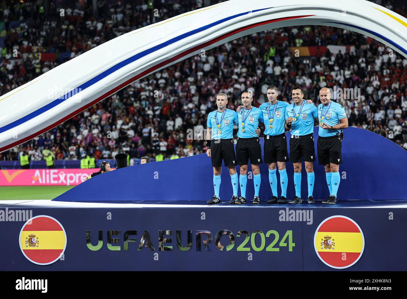 Berlin, Germany. 14th July, 2024. Awarded referees pose during the ...